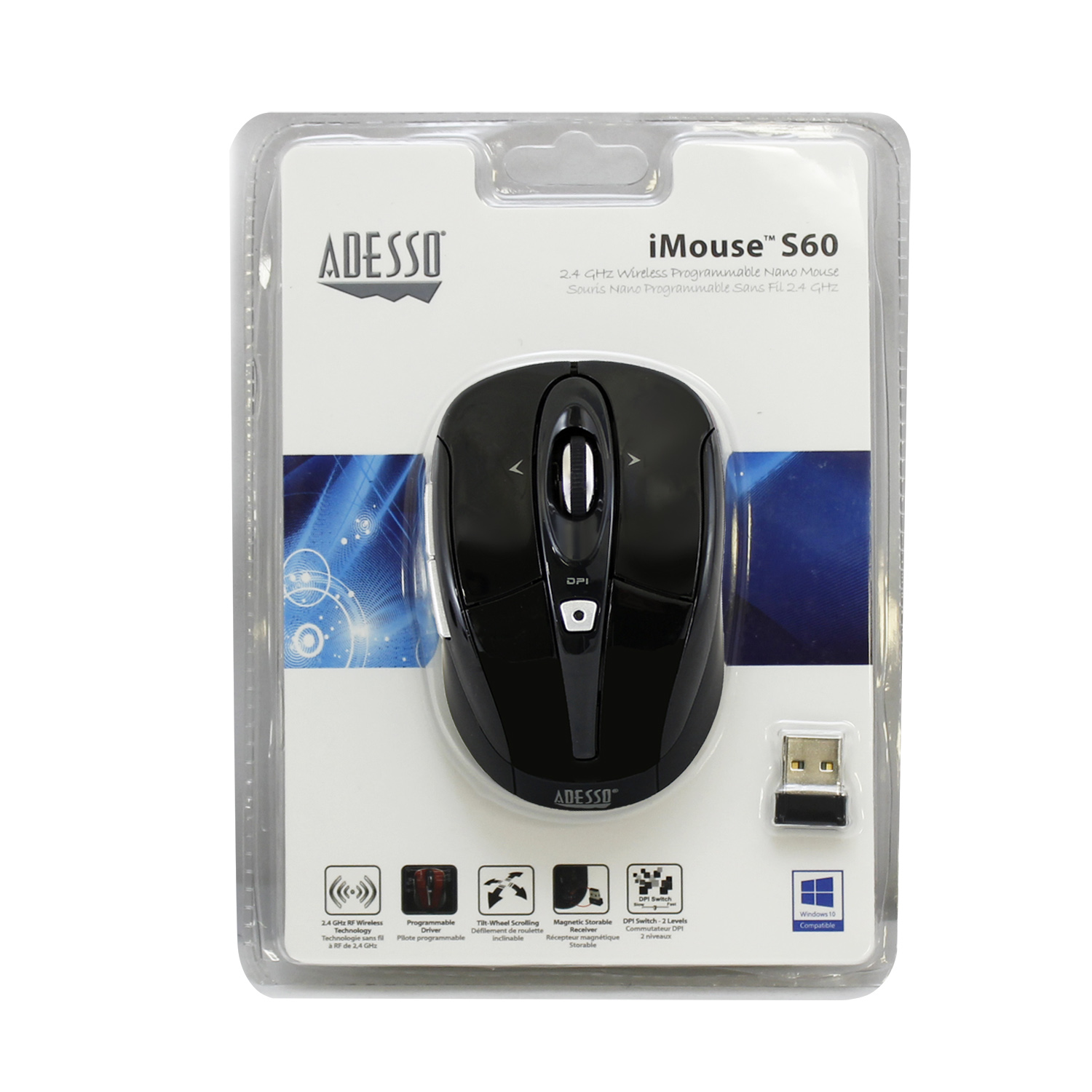 Adesso iMouse S60B Wireless USB Optical Nano Mouse - Black
