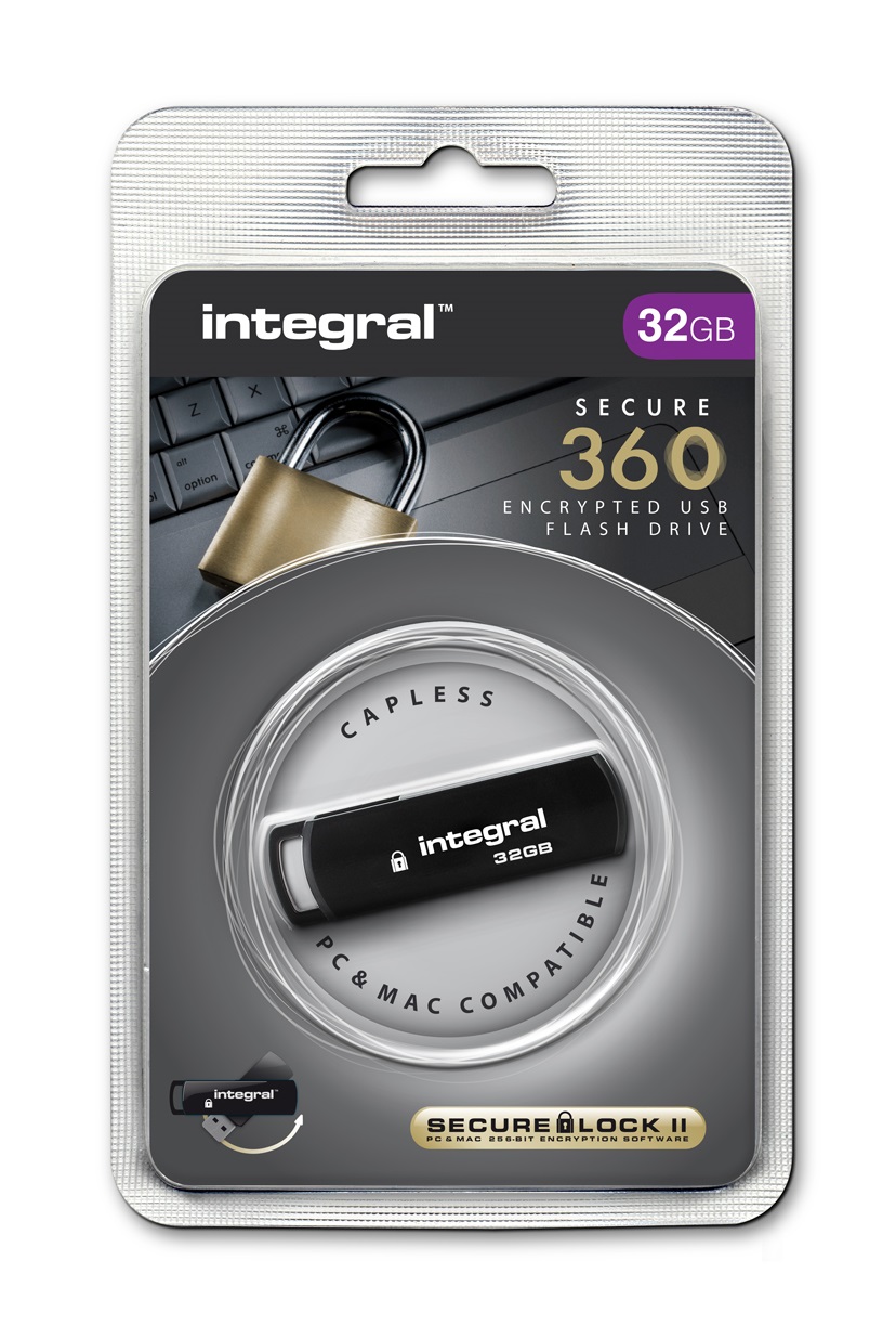 32GB Integral Secure 360 Encrypted USB3.0 Flash Drive (256-bit AES ...